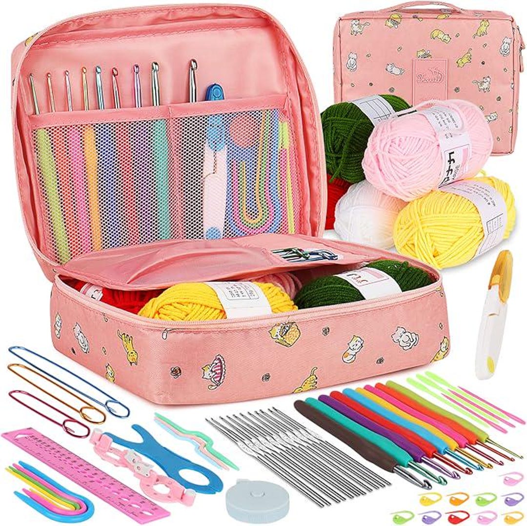59pcs Crochet Kit for Beginners DIY Yarn Hooks Lace Needles Craft ...