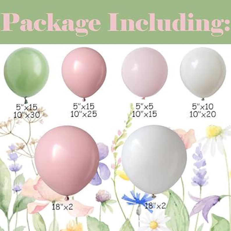 Baby in Bloom Balloon Garland Kit 139pcs Pastel Sage Green Pink Baby ...