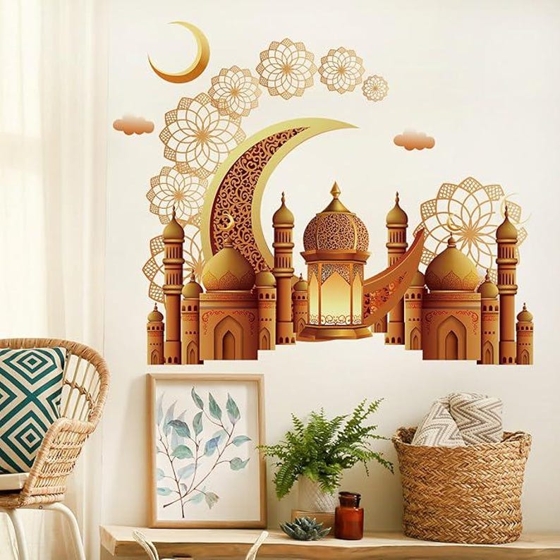 Ramadan Kareem Wall Decals – Eid Mubarak Moon, Mosque & Lantern Decor ...