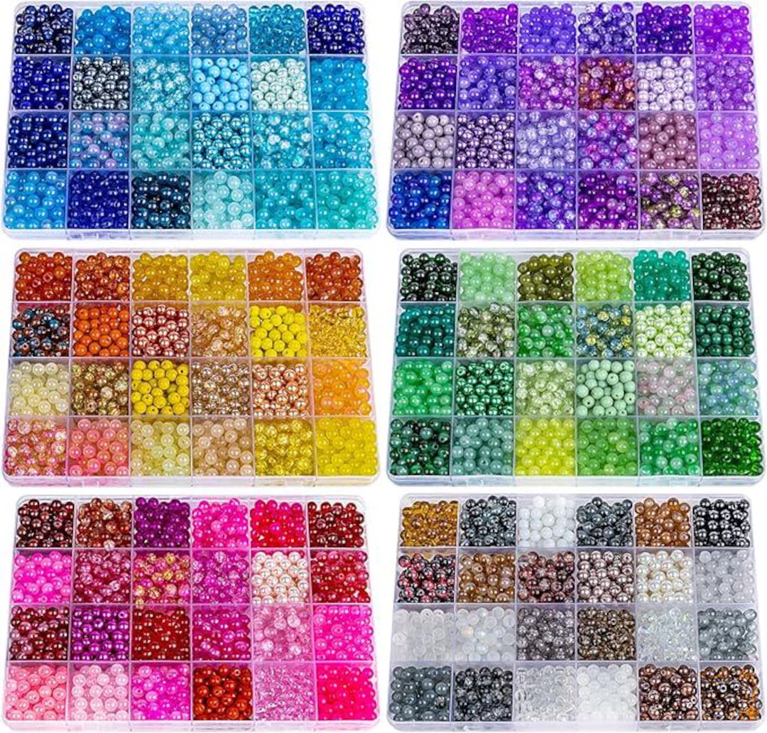 7200pcs 6mm Glass Beads 144 Colors Bracelet Making Kit Jewelry DIY ...