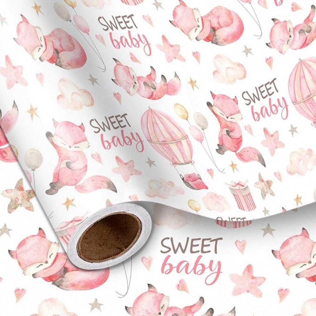 Pink Fox Wrapping Paper Roll Kids Girls Baby Fox 17x16.4ft - Etsy