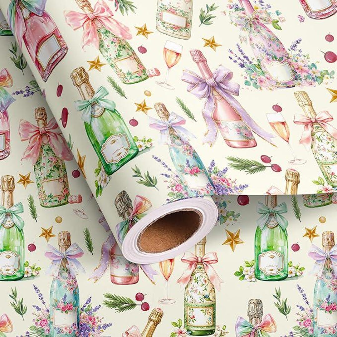 Champagne Wrapping Paper Roll for Kids Girls Boys Women Men Happy New ...