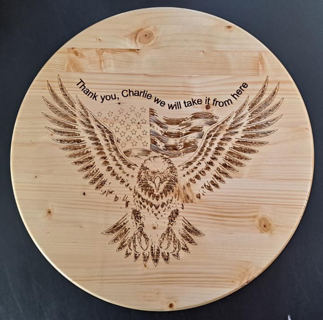 24" Charlie Kirk Tribute Laser Engraved Eagle USA Flag Pine Wood - Etsy