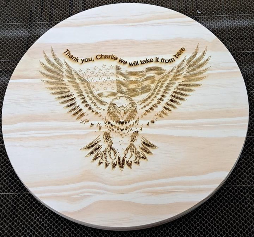 15" Charlie Kirk Tribute Eagle USA Flag Pine Wood Laser Engraved Will ...