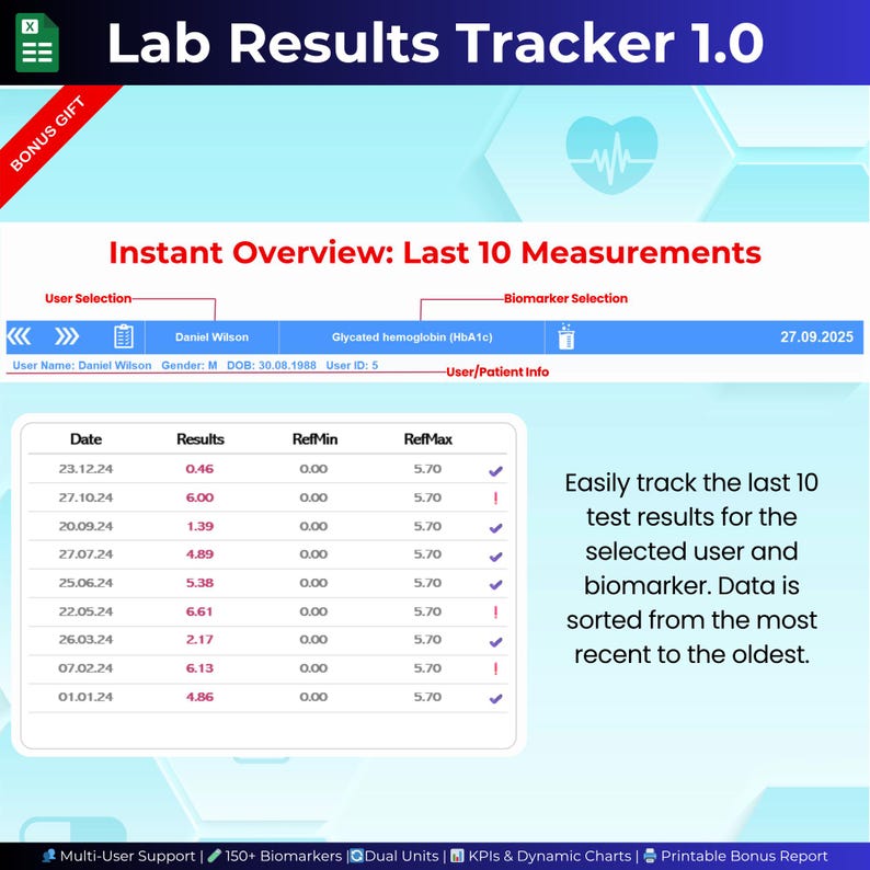 Lab Results Tracker Excel Google Sheets Medical Blood Work Log Health ...