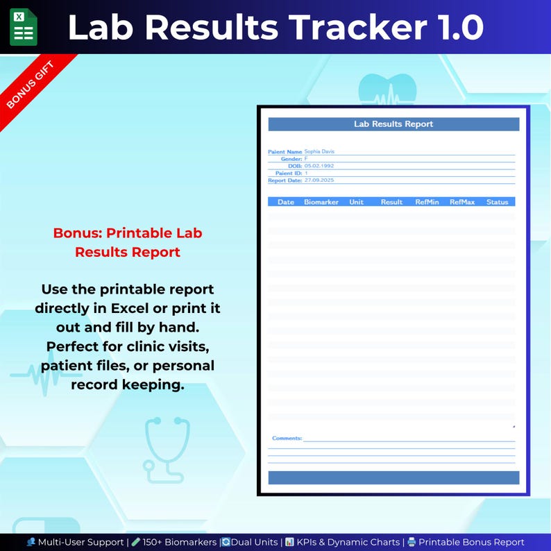 Lab Results Tracker Excel Google Sheets Medical Blood Work Log Health ...