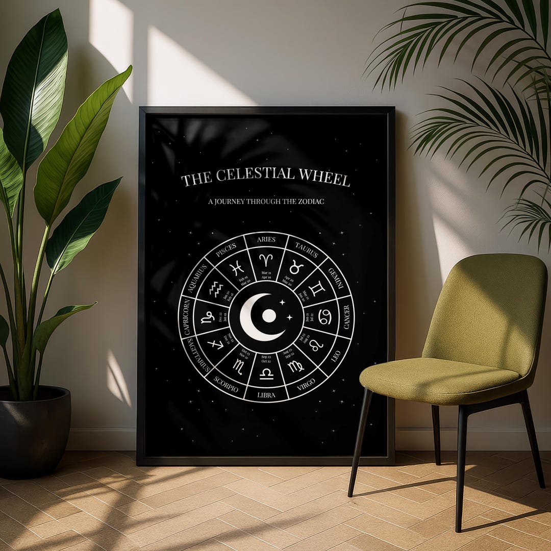 Celestial Wheel Black Edition | Minimalist Astrology Print - Etsy