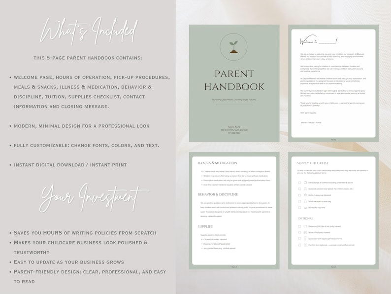 Parent Handbook Template | Editable Canva Daycare Parent Guide ...