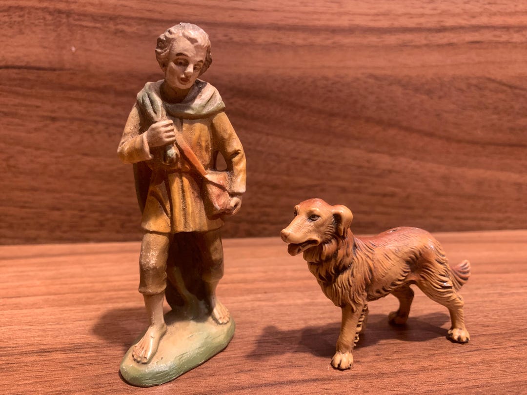 Vintage Shepherd Boy and Dog Figurine Set – Depose Italy, 1970s–1980s ...