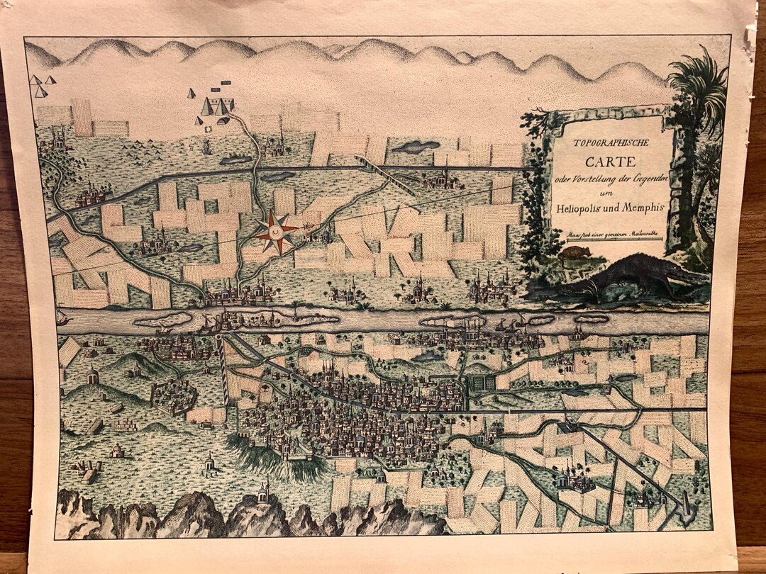 Antique Heliopolis & Memphis Map – 1820s Hand-tinted German Lithograph ...