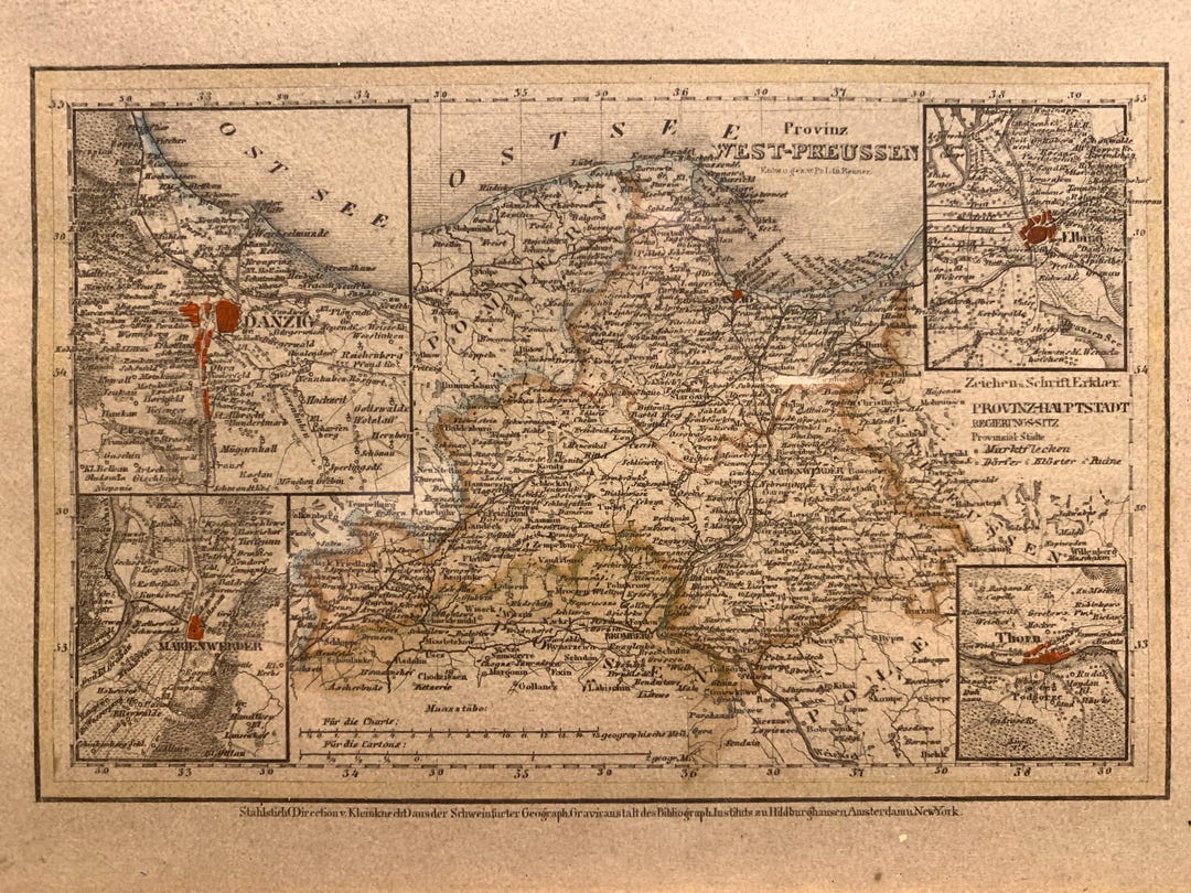 19th Century German Map West Prussia – Original Hand-coloured Engraved ...