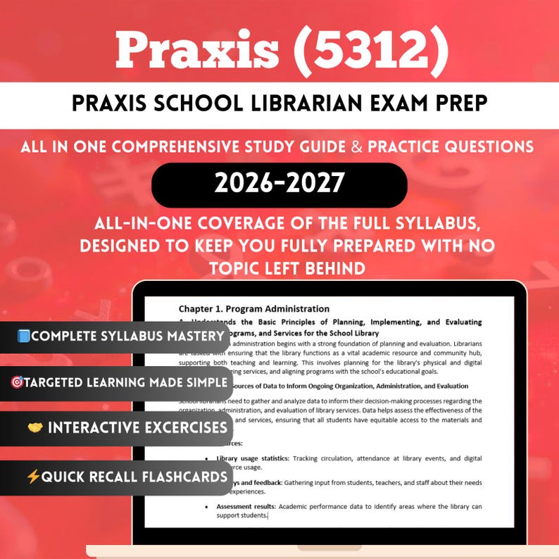 Praxis School Librarian 5312 Study Guide 2026 | Praxis 5312 Exam | 5 ...
