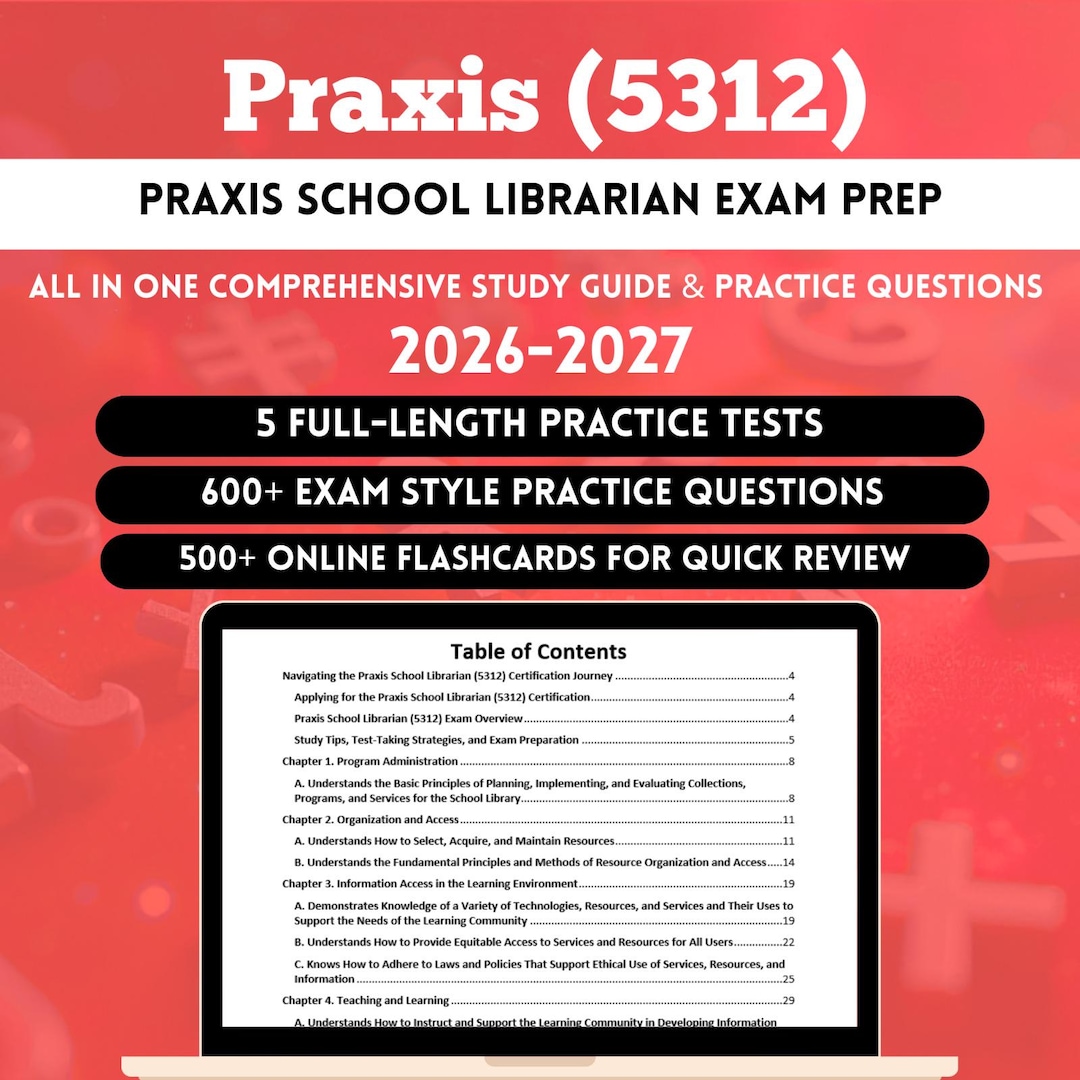Praxis School Librarian 5312 Study Guide 2026 | Praxis 5312 Exam | 5 ...