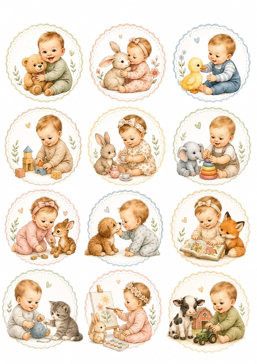 Printable Baby Stickers A4 Bundle, Cute Nursery Wall Art, Baby Playtime ...