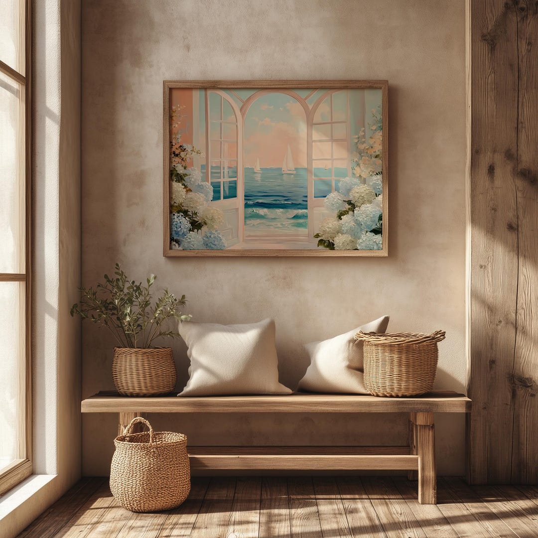 Seascape Through Open Window - Printable Pastel Watercolor Art ...