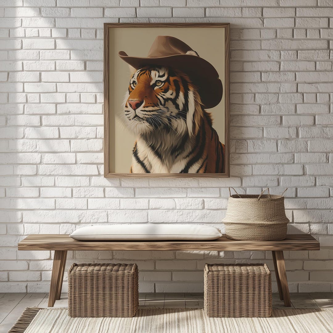 Rustic Cowboy Tiger Art - Quirky Western Printable Wall Decor, Vintage ...