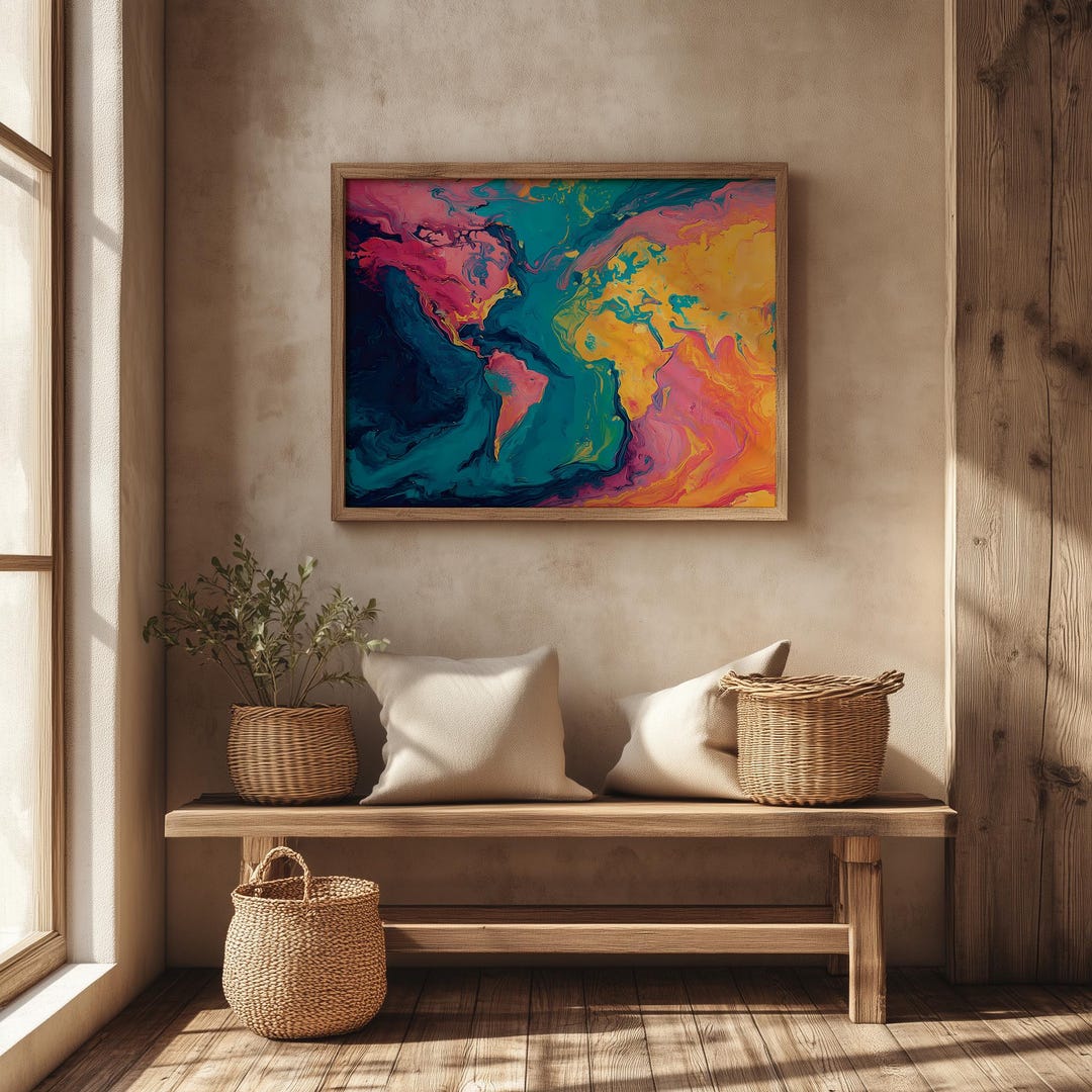 Vibrant Abstract World Map - Colorful Global Painting, Modern Acrylic ...