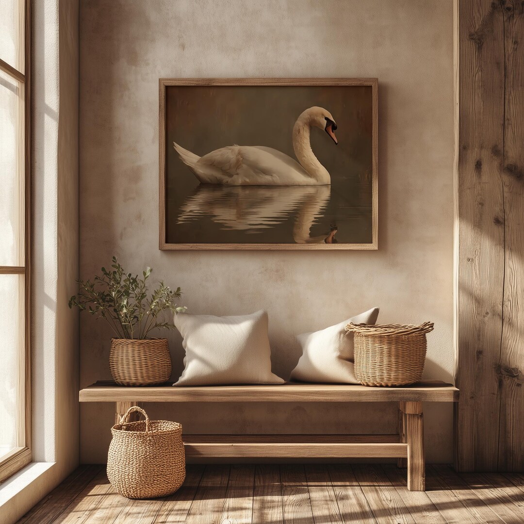 Serene Swan Printable Art - Elegant Swan on Calm Waters, Neutral ...