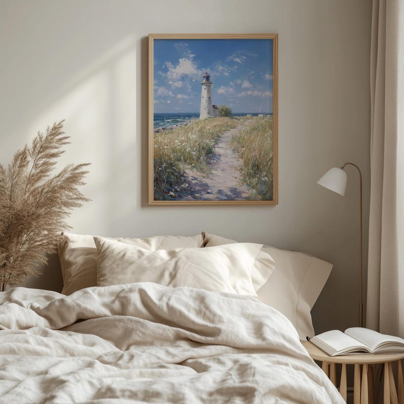 Serene Coastal Lighthouse Printable Art - Vintage Seascape With Sandy ...
