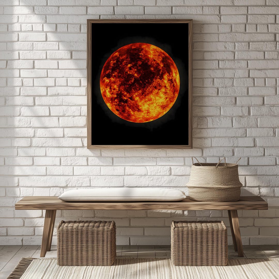 Moody Cosmic Sun Printable Wall Art - Dramatic Fiery Planet in Black ...