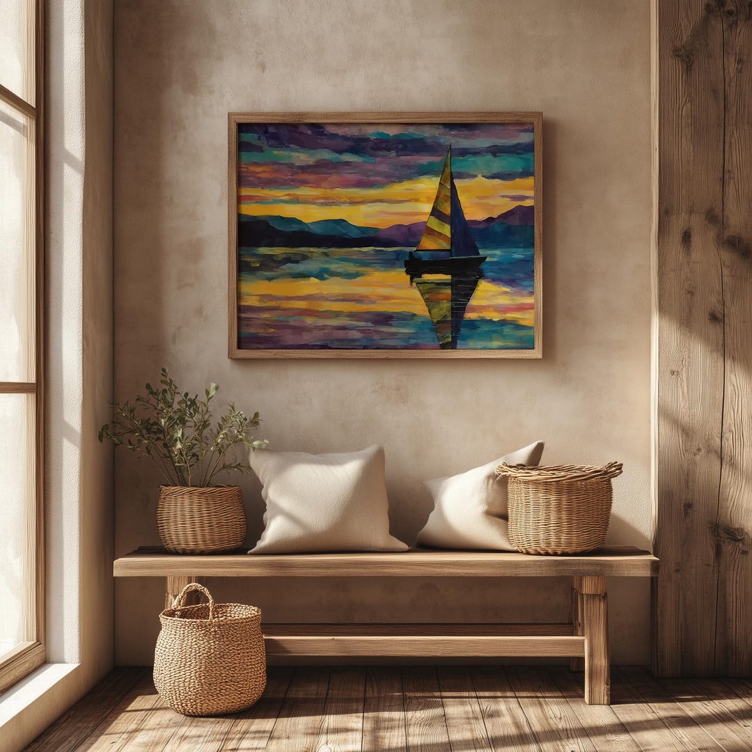 Serene Nautical Sunset - Coastal Printable Painting of Sailboat ...
