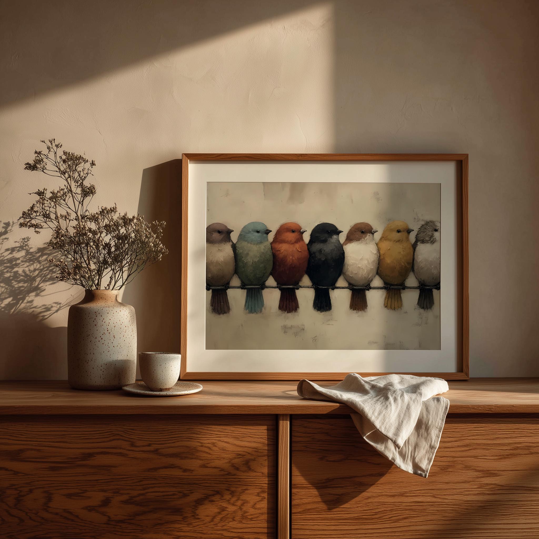 Watercolor Songbirds on Wire Print - Vintage Cottagecore Bird Wall Art ...