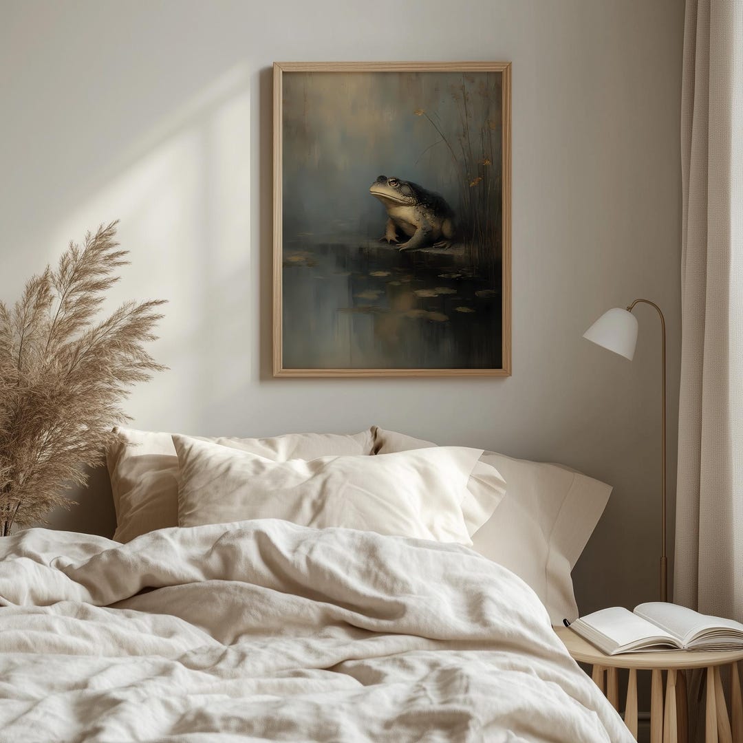 Moody Frog at Water's Edge - Rustic Cottagecore Nature Artwork, Vintage ...