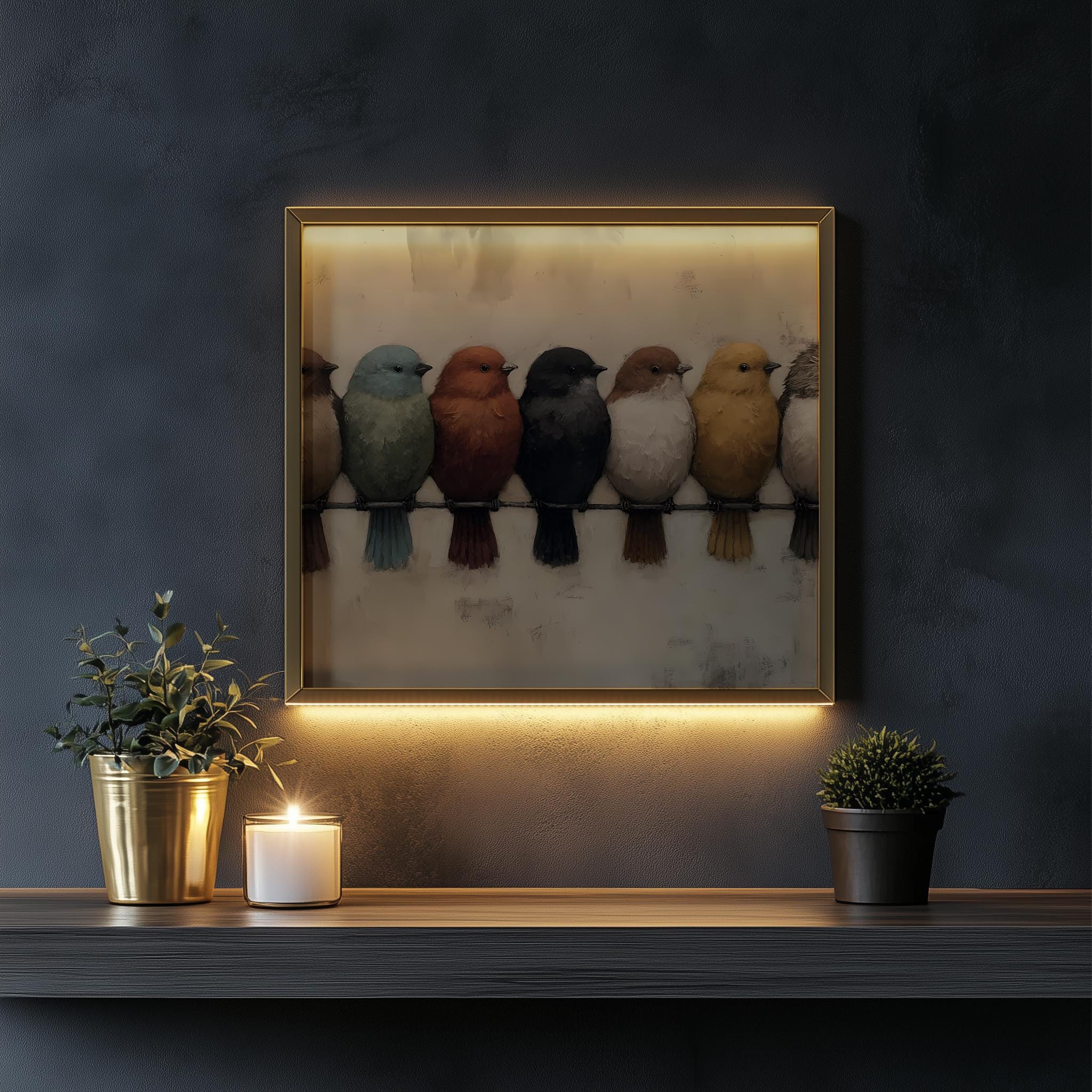 Watercolor Songbirds on Wire Print - Vintage Cottagecore Bird Wall Art ...