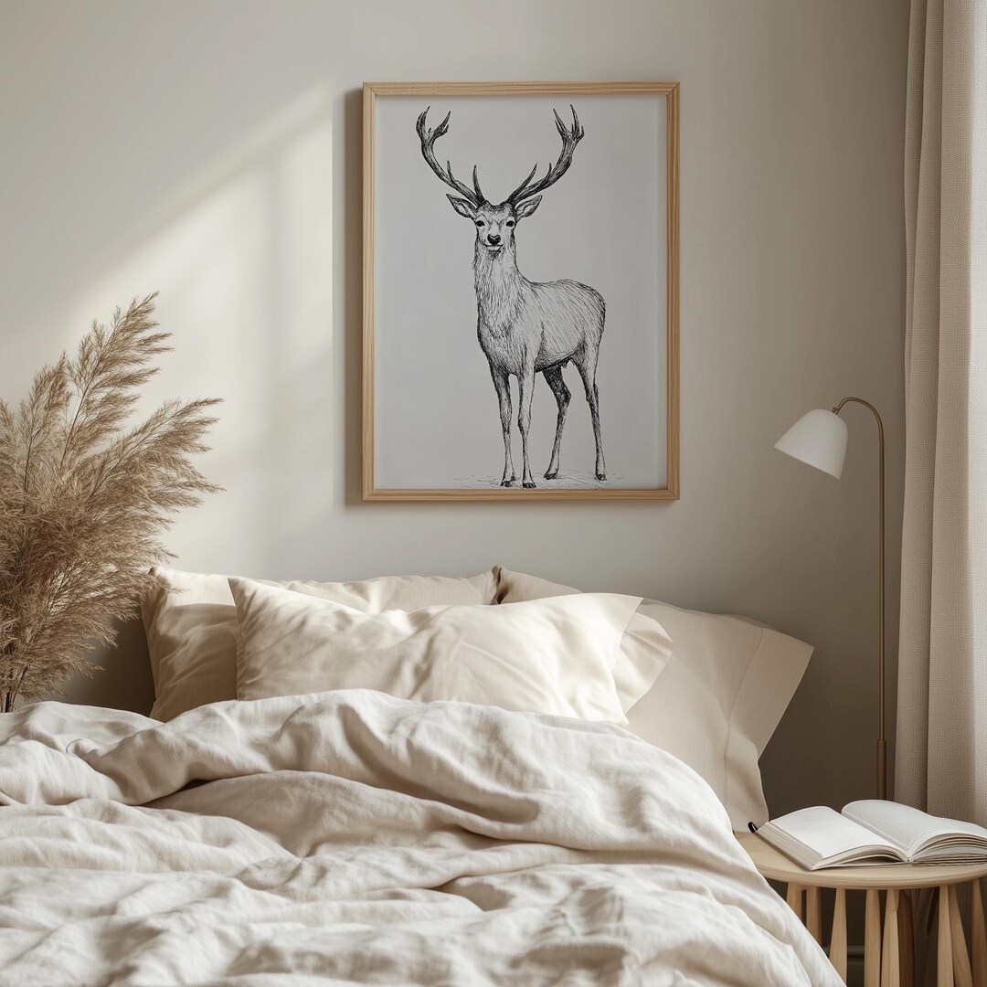 Rustic Deer Art, Printable Stag Sketch - Minimal Woodland Wall Art ...
