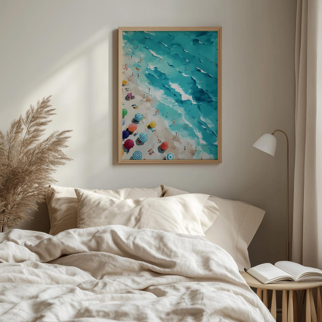 Summery Coastal Beach Scene - Printable Ocean Landscape Art, Bright ...