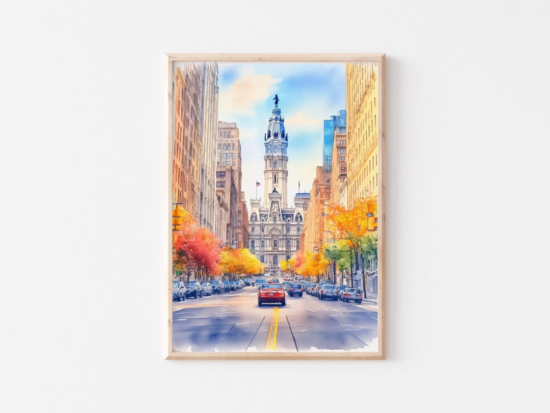 Philadelphia City Hall Watercolor Print, Fall Wall Art, Pennsylvania ...
