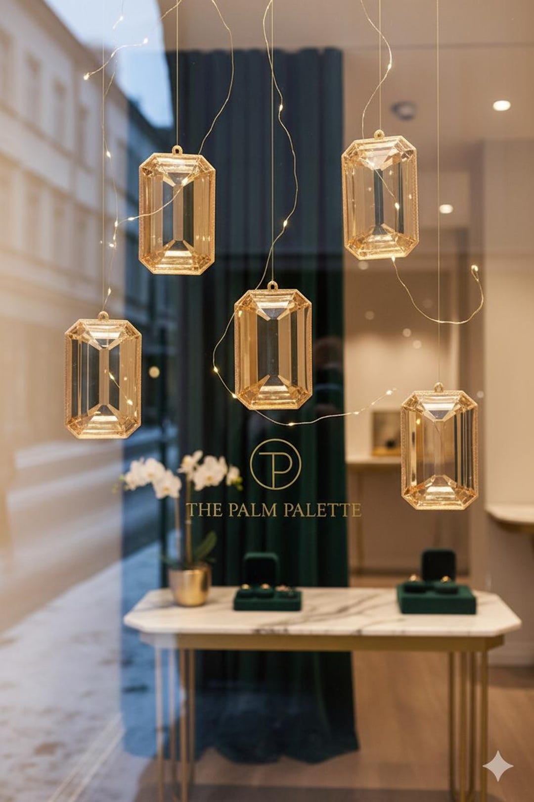 Set of 2 - Large Champagne Gold Acrylic Crystal Gem Hanging Storefront ...