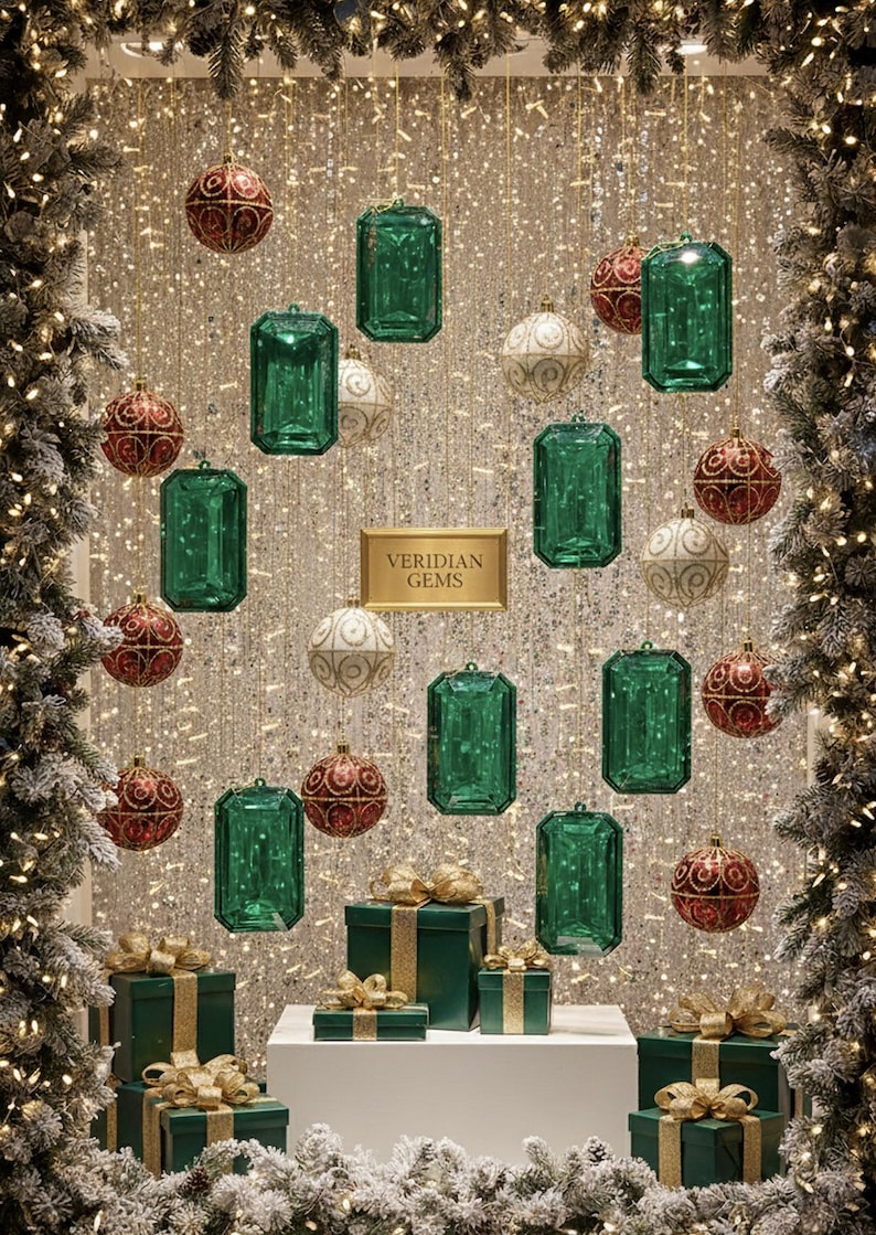 Set of 2 - Large Emerald Green Acrylic Crystal Gem Christmas Decor ...
