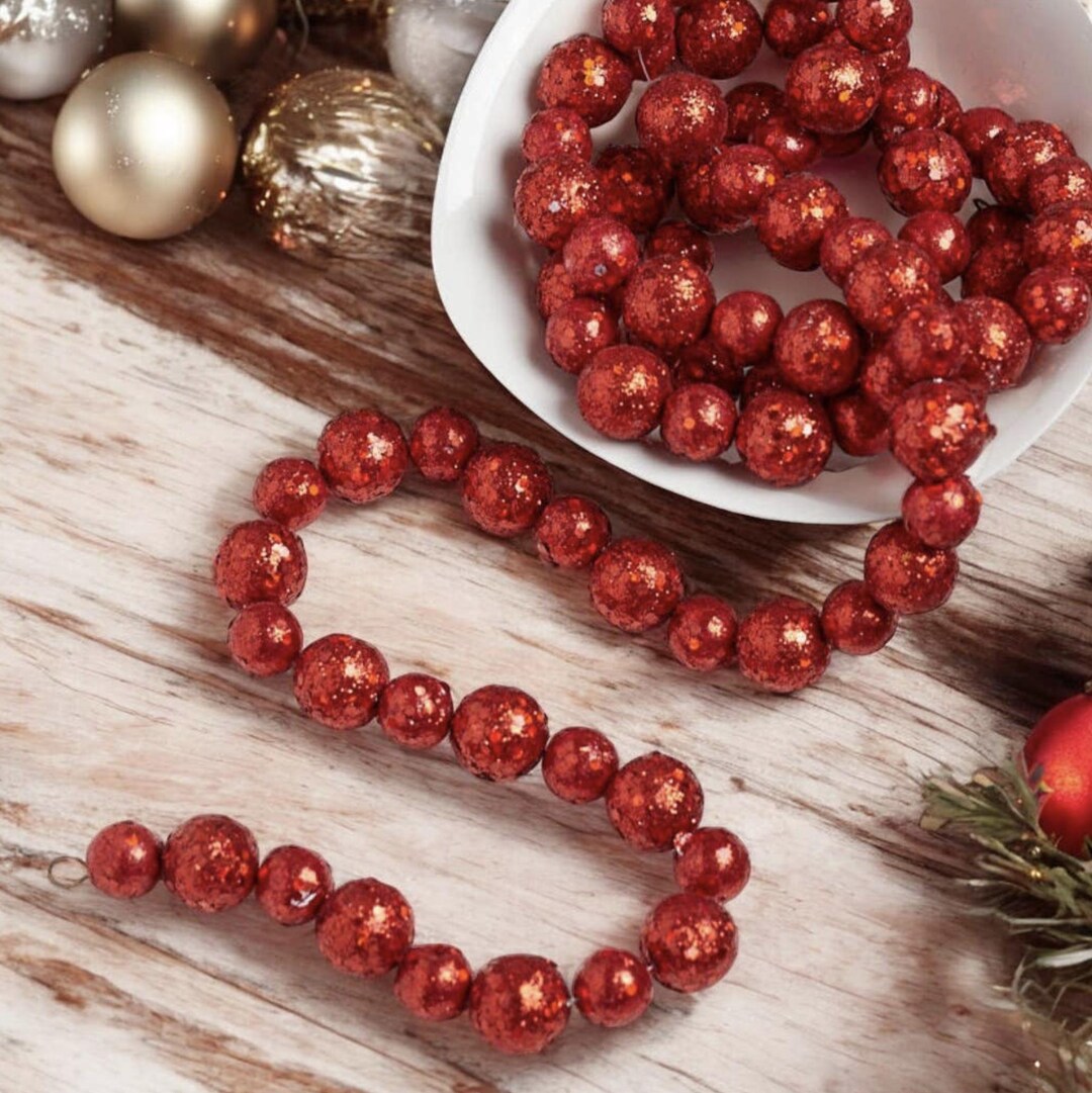 Red Glitter Pearl Christmas Garland: Sparkly Holiday Decor (6 Ft) - Etsy