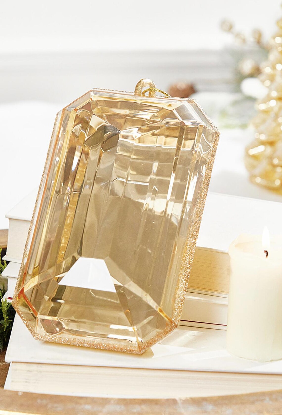 Set of 2 - Large Champagne Gold Acrylic Crystal Gem Hanging Storefront ...