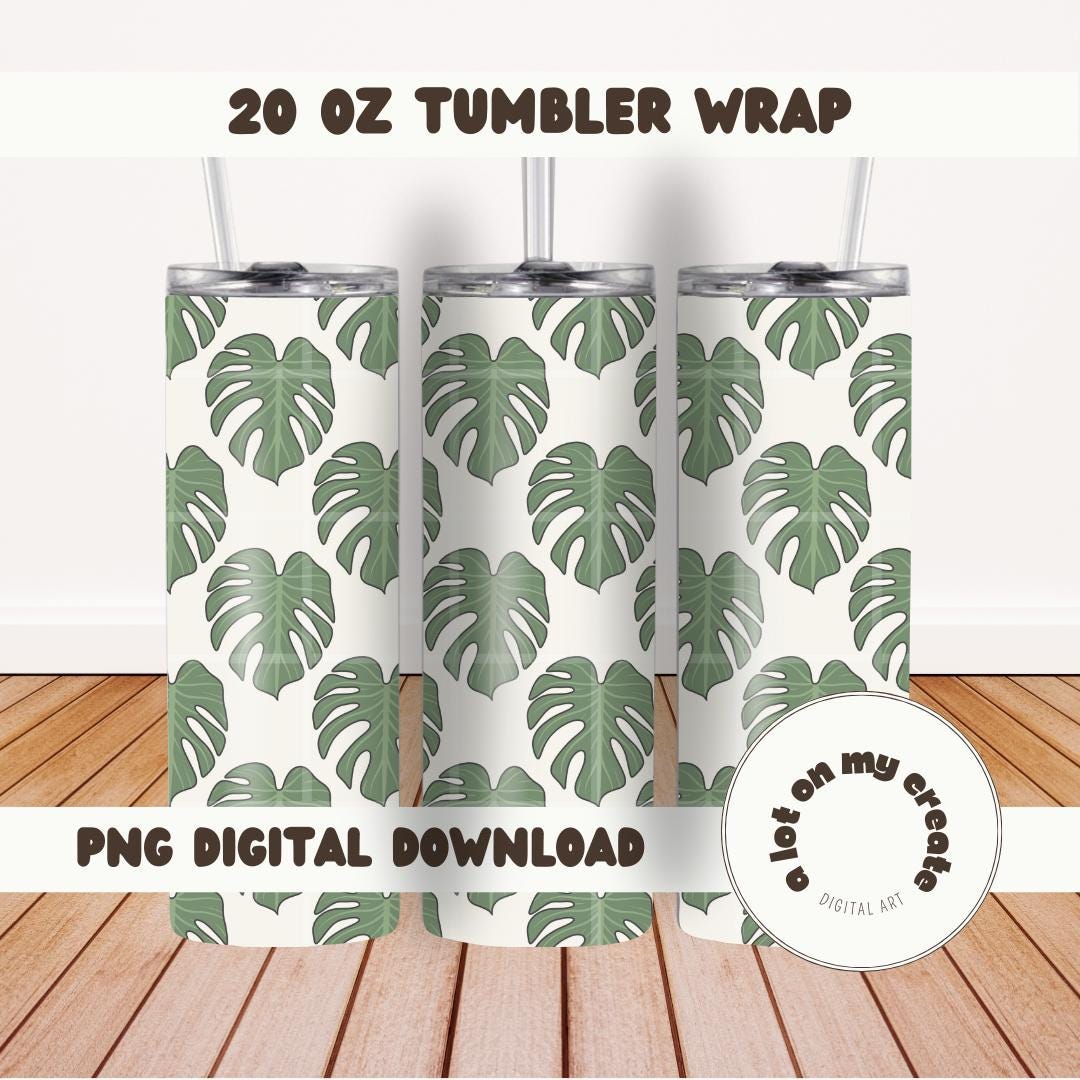 Ivory Monstera 20oz Tumbler Wrap | Cream Tropical Leaves Pattern ...