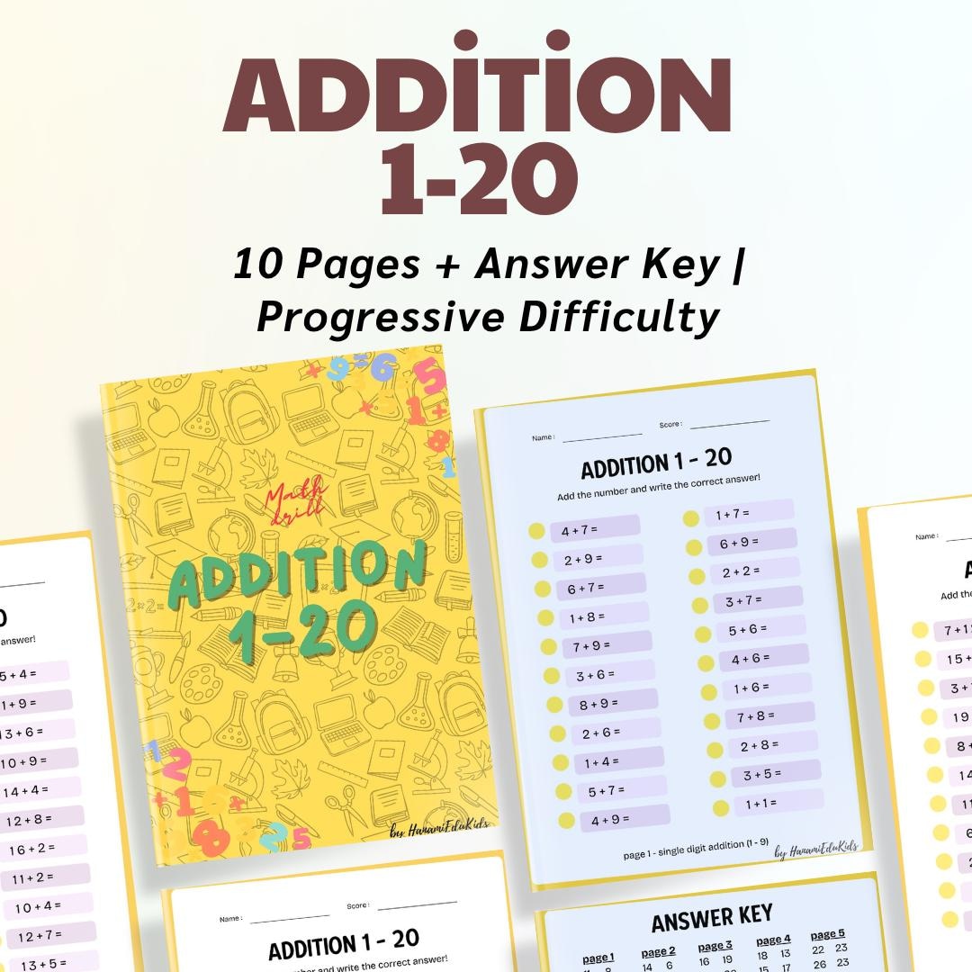 Addition Worksheets 1-20 Printable | Math Drill Practice for Kids ...