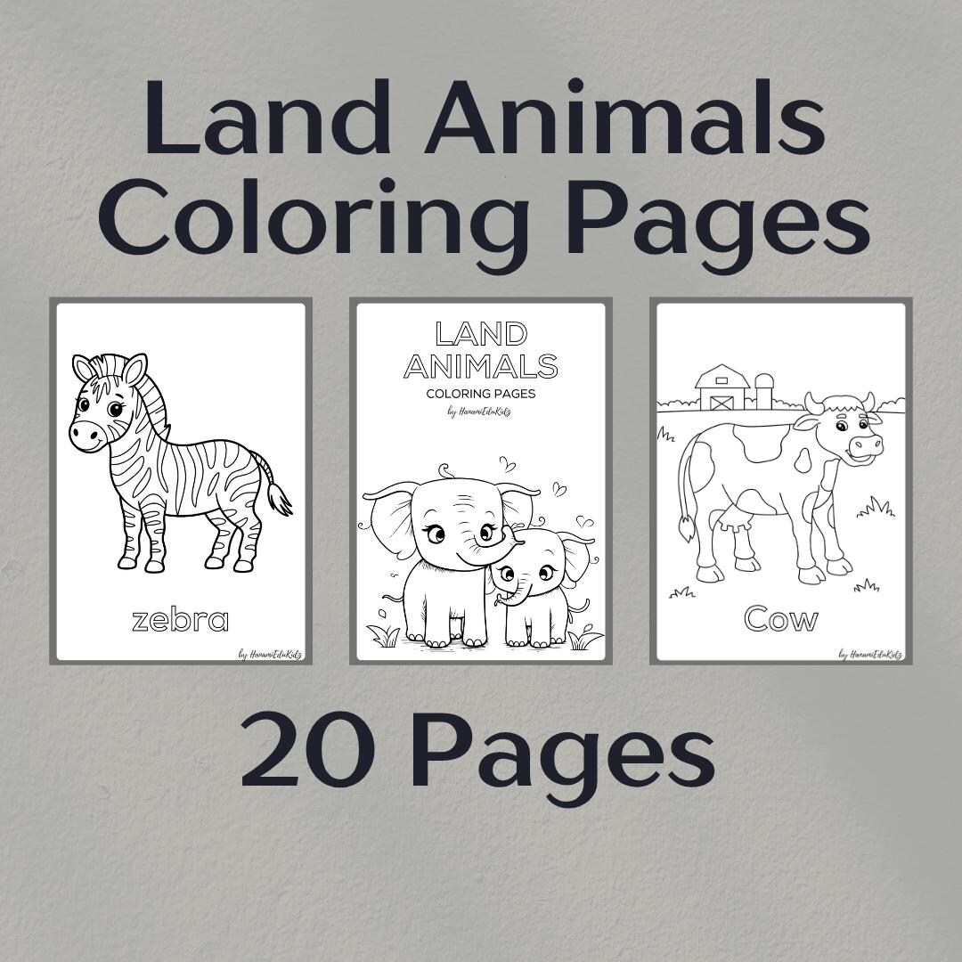 Land Animals Coloring Pages | 20 Printable Animal Coloring Book for ...