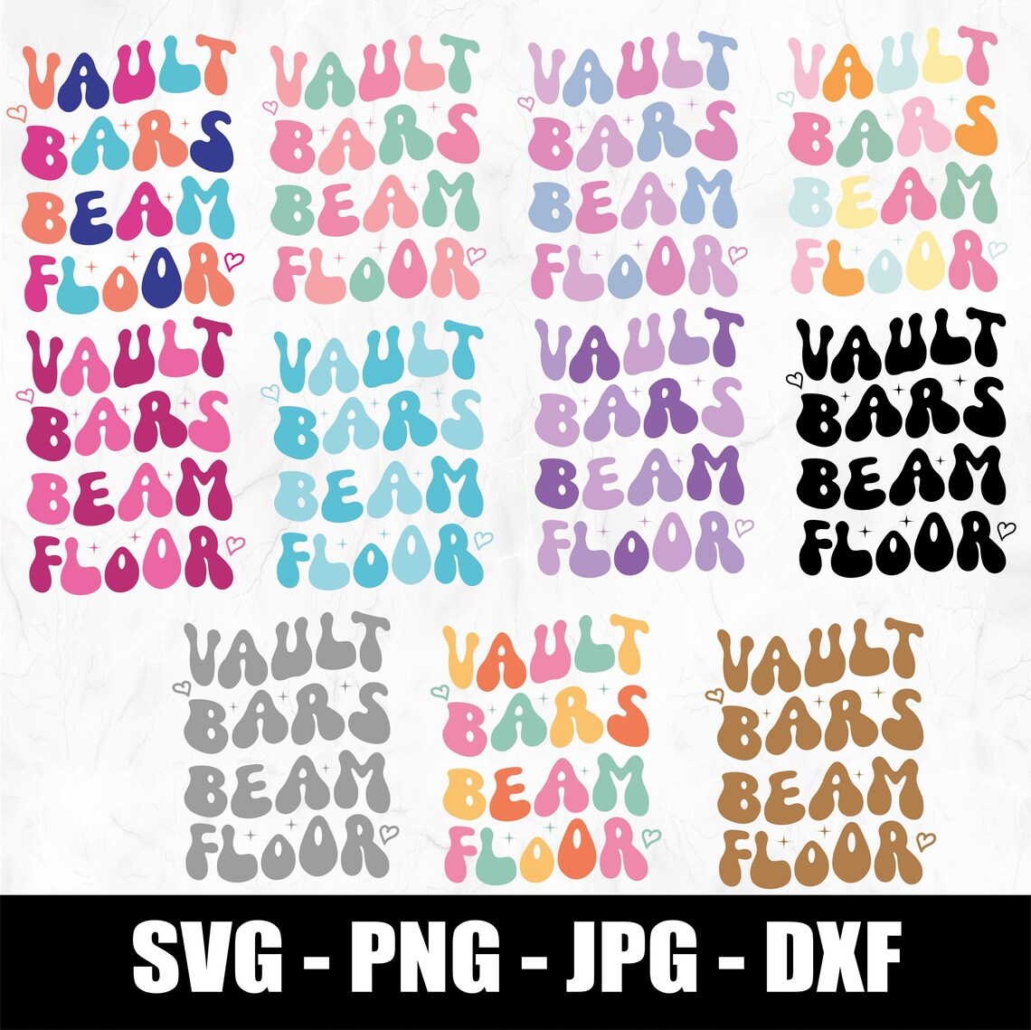Vault Bars Beam Floor SVG Bundle, Groovy Letters Gymnastics Shirt ...