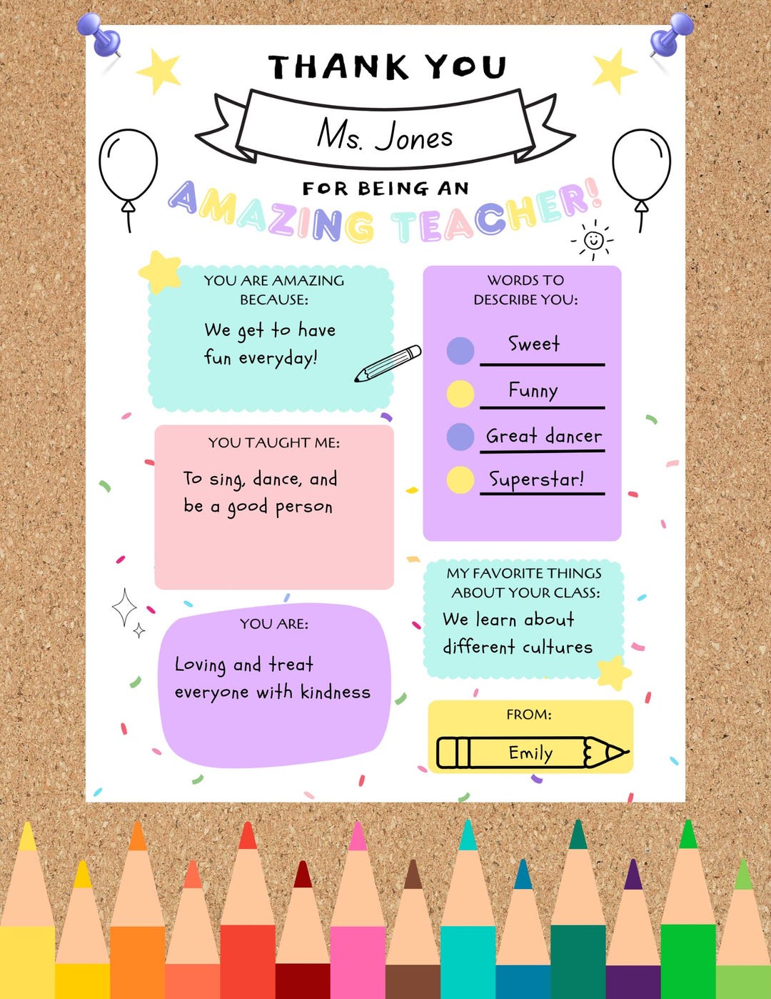 Editable Teacher Appreciation Gift, Thank You Card (digital Download ...