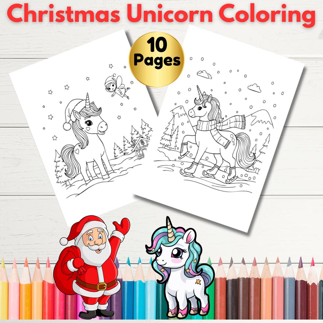Magical Christmas Unicorn Coloring Pages for Kids: 10 Pages (printable ...