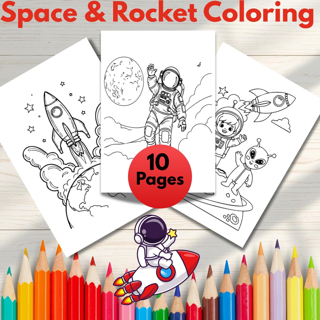 Rocket Adventures Coloring Pages for Kids: 10 Page Space Explorer ...
