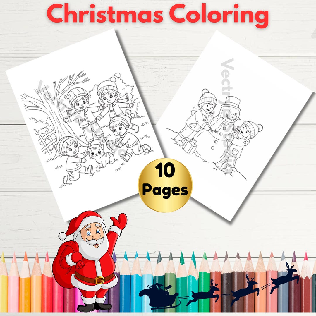 Christmas Coloring Pages for Kids: 10 Fun Pages (printable PDF) - Etsy
