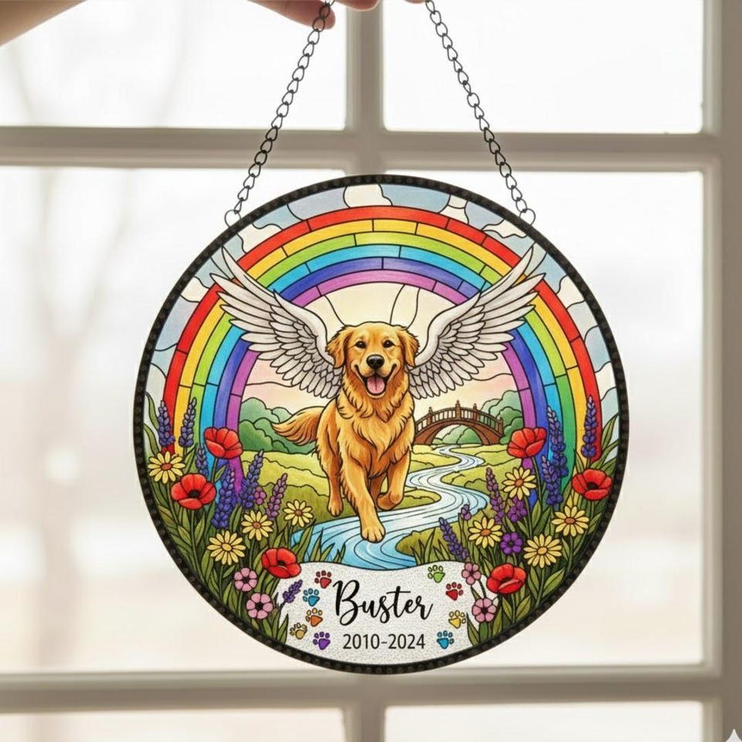 Personalized Dog Memorial Stained Glass Suncatcher, Dog Remembrance ...
