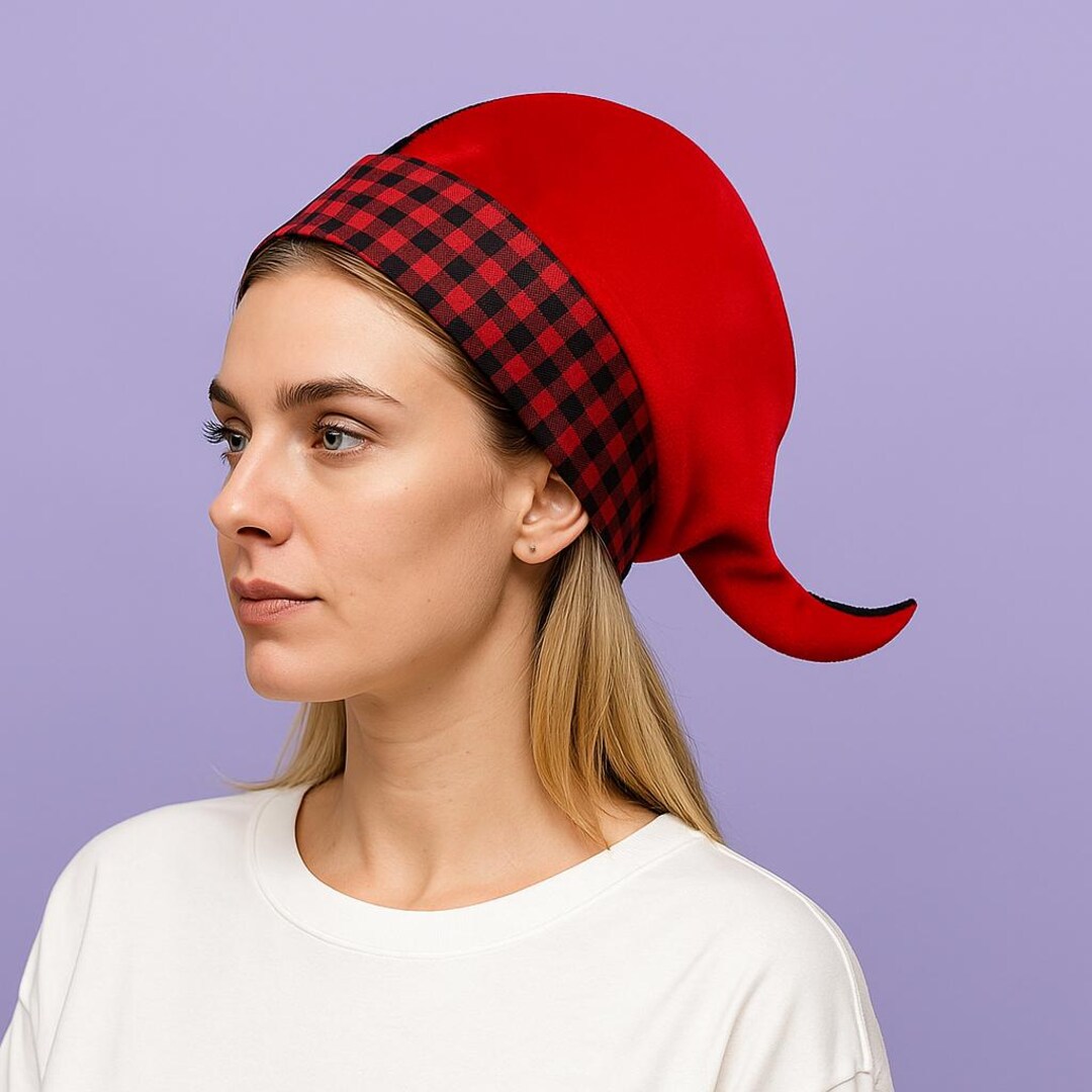 Christmas Elf Hat With Sparkle Plaid & Cozy Check Band – Holiday ...