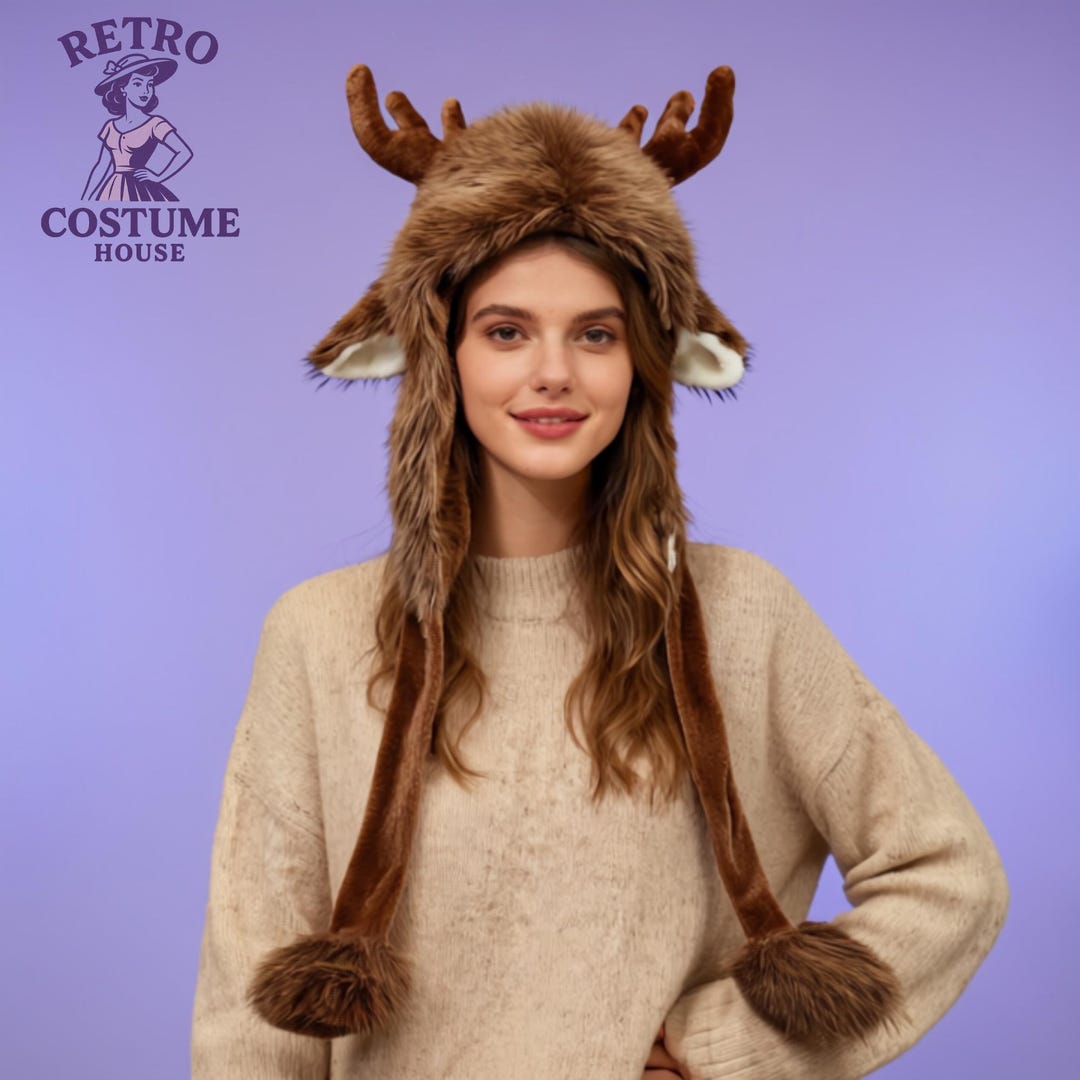 Christmas Reindeer Hat for Adults – Furry Antler Winter Hat With Ears ...
