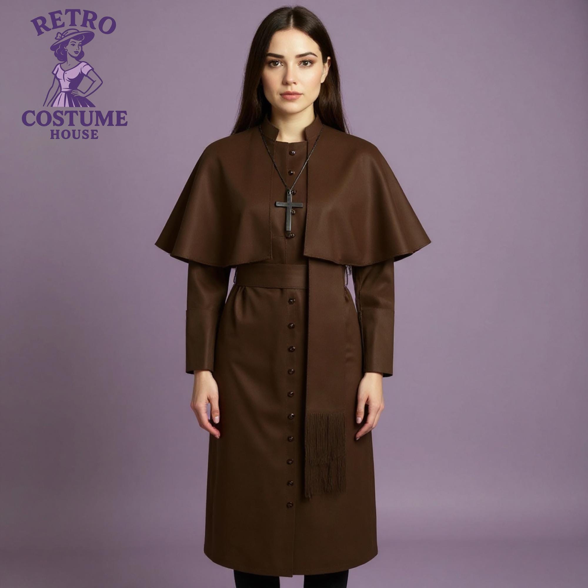 Gothic Priest Costume – Red Leather Clergy Outfit With Cross Necklace ...
