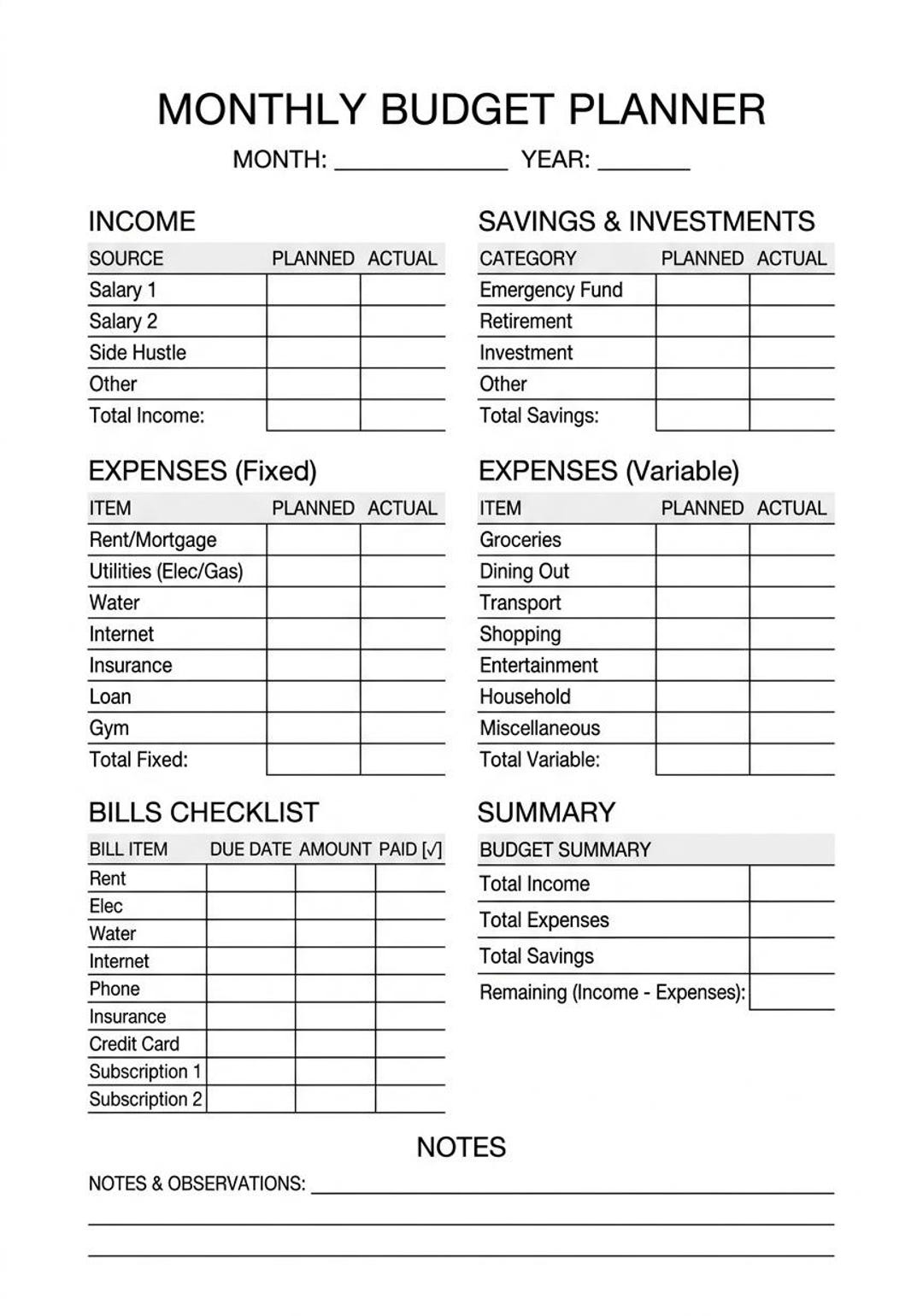 Minimal Monthly Budget Planner Printable | Expense Tracker | Finance ...