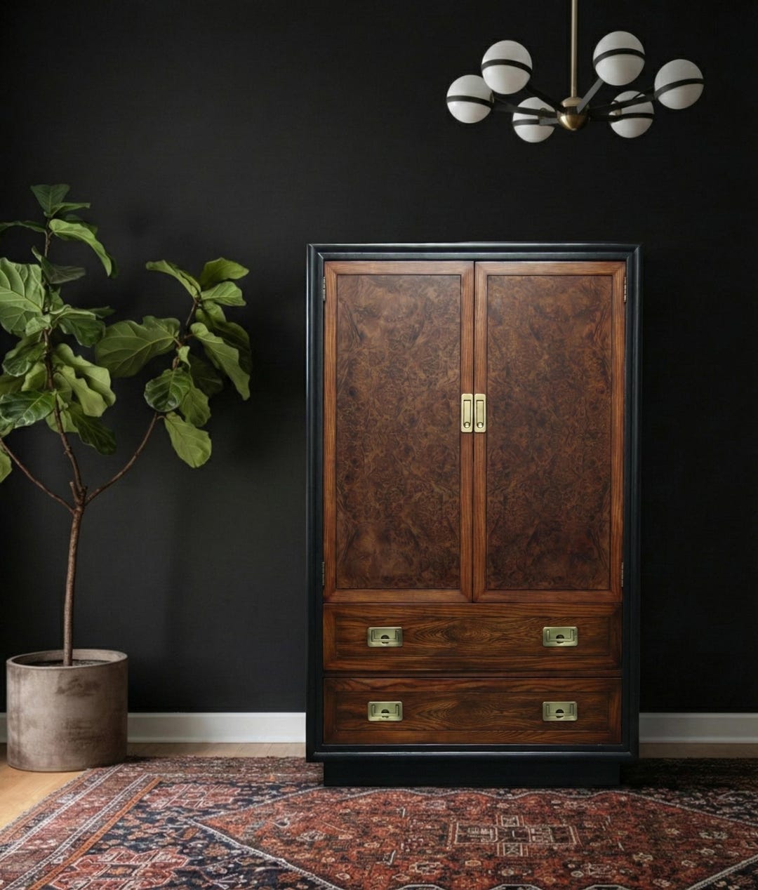 Refinished Vintage MCM Burl Armoire | Wardrobe | Storage - Etsy