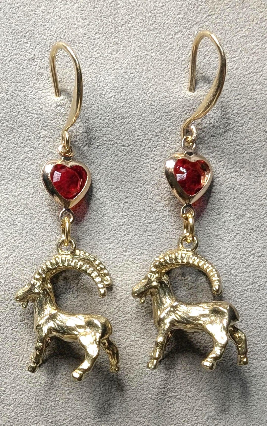 Mountain Goat Drop Earrings With Red Glass Heart - Includes GOAT COLLAR ...